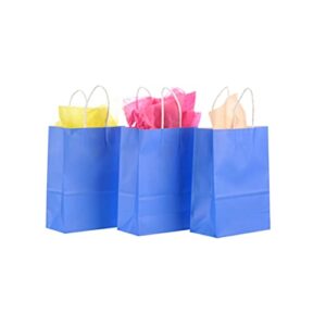 Small Royal Blue Paper Bag with Handle Party Favours Bag 8.2x5.9x3 inch for Birthday Wedding Baby Shower 4th July Recycled Bag, Pack of 12