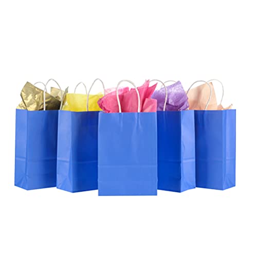 Small Royal Blue Paper Bag with Handle Party Favours Bag 8.2x5.9x3 inch for Birthday Wedding Baby Shower 4th July Recycled Bag, Pack of 12