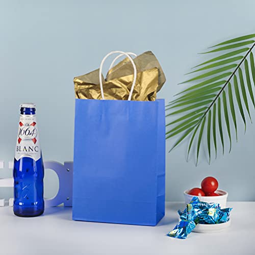 Small Royal Blue Paper Bag with Handle Party Favours Bag 8.2x5.9x3 inch for Birthday Wedding Baby Shower 4th July Recycled Bag, Pack of 12