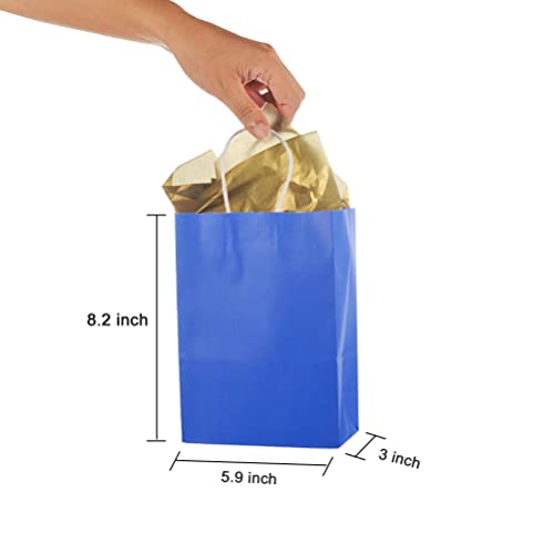 Small Royal Blue Paper Bag with Handle Party Favours Bag 8.2x5.9x3 inch for Birthday Wedding Baby Shower 4th July Recycled Bag, Pack of 12