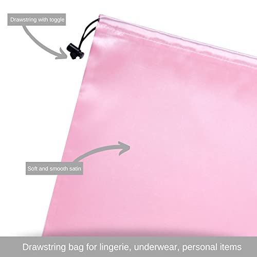 PALTERWEAR Satin Bags with Drawstring and Toggle - Cinch and Ditty Pouch for Travel, Bedroom and Wardrobe - Set of 12 (10 x 15 inch, Pink)