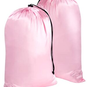 PALTERWEAR Satin Bags with Drawstring and Toggle - Cinch and Ditty Pouch for Travel, Bedroom and Wardrobe - Set of 12 (10 x 15 inch, Pink)