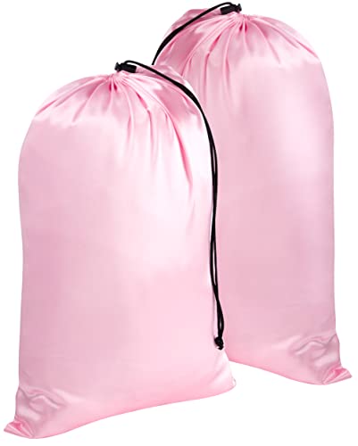 PALTERWEAR Satin Bags with Drawstring and Toggle - Cinch and Ditty Pouch for Travel, Bedroom and Wardrobe - Set of 12 (10 x 15 inch, Pink)