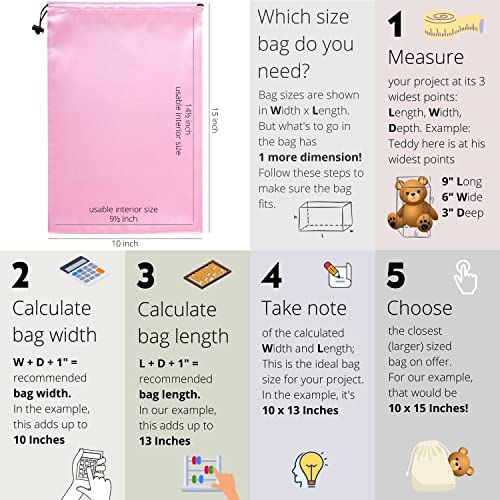 PALTERWEAR Satin Bags with Drawstring and Toggle - Cinch and Ditty Pouch for Travel, Bedroom and Wardrobe - Set of 12 (10 x 15 inch, Pink)