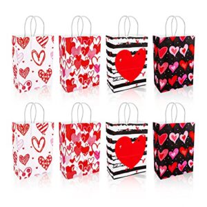 abeillo 8pcs valentines day decorations gift bags with handles, medium paper gift bags red love heart present bags for valentine’s day, wedding, sweetest day, kids party favor goody bags