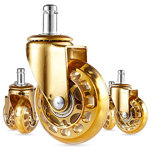 Office Chair Wheels Replacement,(Set of 5) 2.5'' Office Caster Wheels Smooth Rolling Heavy Duty Casters Safe for All Floors Including Hardwood - Universal Stem 7/16 Inch, Gold