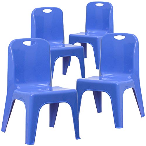 EMMA + OLIVER 4 Pack Blue Plastic Stack School Chair with Carrying Handle and 11" Seat Height