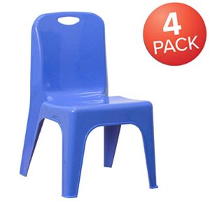 EMMA + OLIVER 4 Pack Blue Plastic Stack School Chair with Carrying Handle and 11" Seat Height