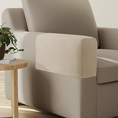 Zenna Home Pixel 2-Piece Stretch Furniture Arm Covers Armrest Protectors, Sand