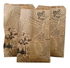 50 qty 6″ x 9″ newspaper print flat plain paper gift bags or patterned decorative bags for candy, cookies, merchandise, pens, party favors, showers, holidays, events and gifts