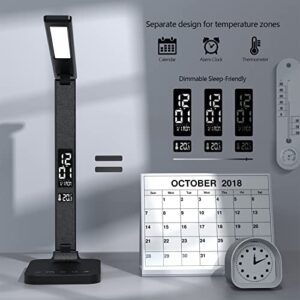 BMQJCBO Black LED Desk Lamp for Home Office with 10W Charger & USB Port ,LCD Display with Calendar Date Temperature Zoning Display, Extra Night Light Function