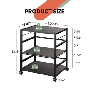 DEVAISE Mobile 3-Shelf Printer Stand with Adjustable Shelves, Modern Printer Cart with Large Storage Space, Printer Stand for Home Office, Black