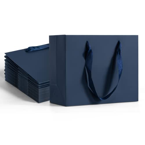 Dasofine 25pcs Navy Gift Bags, Small Gift Bags 8.7" x 3.9" x 7.1", Thick Kraft Paper Favor Bags, Navy Blue Gift Bags with Handles for Party, Wedding, Baby Shower