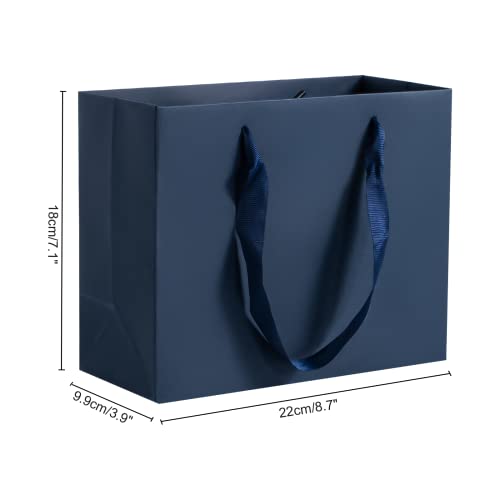 Dasofine 25pcs Navy Gift Bags, Small Gift Bags 8.7" x 3.9" x 7.1", Thick Kraft Paper Favor Bags, Navy Blue Gift Bags with Handles for Party, Wedding, Baby Shower