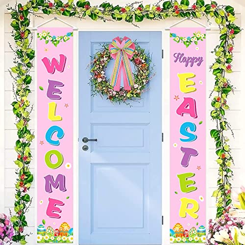 Meseey 2 Pcs Large Easter Burlap Bow 20 x 10 Inch Wreaths Spring Bunny Rabbit Bows for Gift Wrapping Tree Topper Front Door Party Home Decorations (Easter)