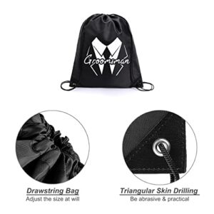 LADY & HOME 7 Pack Groomsmen Proposal bags, Groom Crew Bag Set, Groomsmen Drawstring Bag for Bachelor Party(Suit-Squiggles)