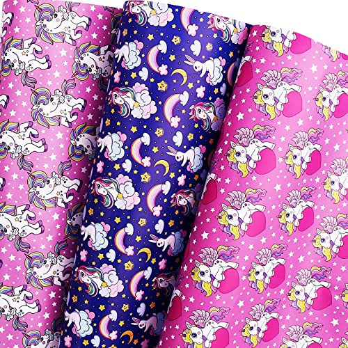 U'COVER Unicorn Birthday Wrapping Paper 6 Large Sheet Gift Wrapping Paper for Girls Kids Baby Shower Women Boys for Wedding Anniversary Holiday Party Graduation Gift Wrap Paper Folded 27 * 37inch