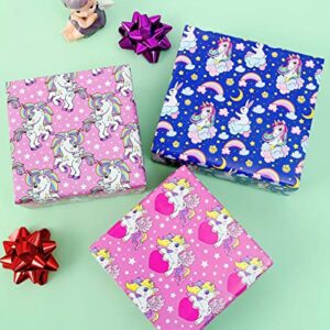 U'COVER Unicorn Birthday Wrapping Paper 6 Large Sheet Gift Wrapping Paper for Girls Kids Baby Shower Women Boys for Wedding Anniversary Holiday Party Graduation Gift Wrap Paper Folded 27 * 37inch