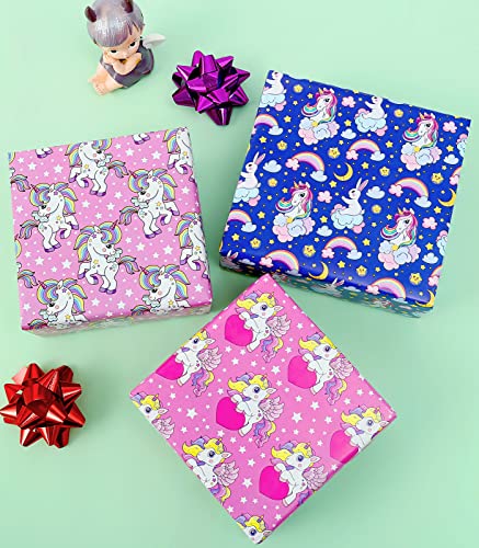 U'COVER Unicorn Birthday Wrapping Paper 6 Large Sheet Gift Wrapping Paper for Girls Kids Baby Shower Women Boys for Wedding Anniversary Holiday Party Graduation Gift Wrap Paper Folded 27 * 37inch