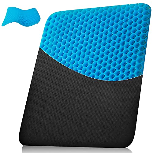 OSWCHIC Gel Seat Cushion Pressure Relief Double Layer Honeycomb Breathable Chair Cooling Pad for Car Driver Office Wheel Chair Butt Hip Support Tailbone Sciatic Nerve Spine Pain Relief