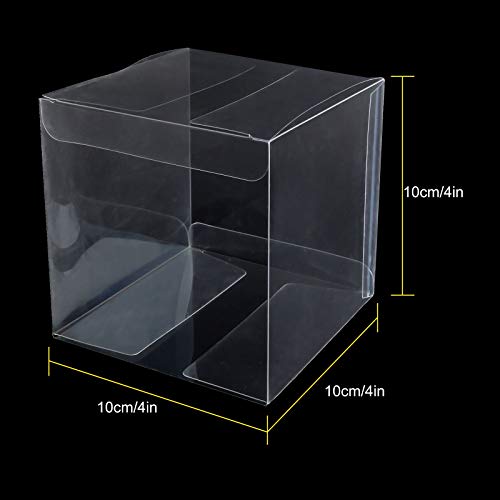 50 Pack PET Crystal Clear Boxes Transparent Boxes, 4 x 4 x 4 inch Clear Favor Boxes Gift Boxes Candy Boxes for Treat, Cookie, Cupcake, Wedding, Party, Bridal Shower and Baby Shower Favors