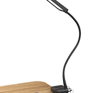 TROND Clamp Desk Lamp, Eye-Care Desk Light with USB Charging Port, 5 Color Modes 5 Level Brightness, 30-Minute Auto Timer Flexible Gooseneck Task Lamp for Sewing Reading Drawing Crafting, 11W, Black