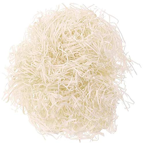 1 Pack About 100g Filler Shred Paper Craft Shredded Basket Grass Shred Paper Craft Crinkle Cut Paper Shred Filler Raffia Paper Shreds Strands Shredded Crinkle Confetti for Gift Wrapping(Milky white)