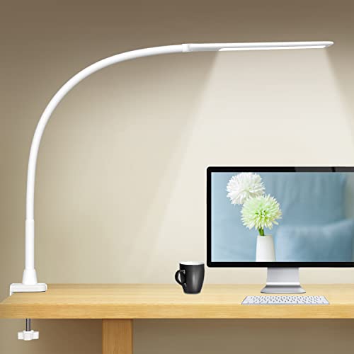 YOUKOYI LED Desk Lamp with Clamp,Flexible Gooseneck Architect Table Lamp - 5 Brightness Levels & 4 Color Modes, Touch Control, Eye-Care 10W Desk Light for Home/Office/Reading/Work(White)