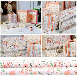 MAMUNU 6 Sheets Mother's Day Gift Wrapping Paper, "Happy Mother's Day" Pink Floral Wrapping Paper with Stickers for Mother's Day, Thanksgiving, Anniversary, Valentine's Day Gift Wrapping, 20 x 28 Inch Per Sheet