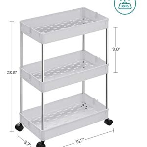 SONGMICS 3-Tier Rolling Cart, Storage Cart with Wheels, Space-Saving Rolling Storage Cart, for Bathroom, Kitchen, Living Room, Office, 15.7 x 8.7 x 23.6 Inches, White UKSC009W01