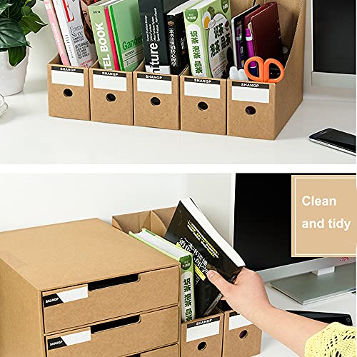 Foldable Desk File Holder Organizer Sturdy Cardboard Magazine Storage Box Document Rack with Blank Label Stickers for Home School Office (15, Brown)