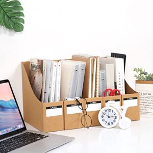 Foldable Desk File Holder Organizer Sturdy Cardboard Magazine Storage Box Document Rack with Blank Label Stickers for Home School Office (15, Brown)