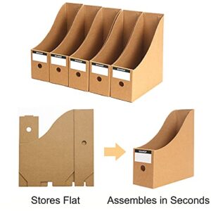 Foldable Desk File Holder Organizer Sturdy Cardboard Magazine Storage Box Document Rack with Blank Label Stickers for Home School Office (15, Brown)