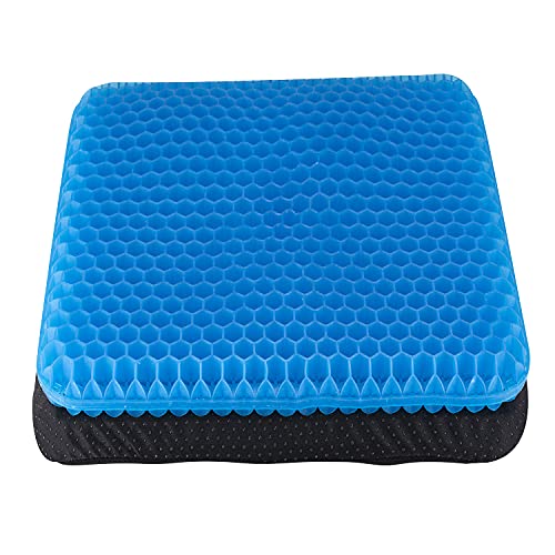 Yunqing Gel Seat Cushion, Double Thick Egg Gel Seat Cushion with Non-Slip Cover, Breathable Honeycomb Gel Cushion for Pressure Relief Back Pain, for Home Office Chair Cars Wheelchair (16x14x1.6inch)