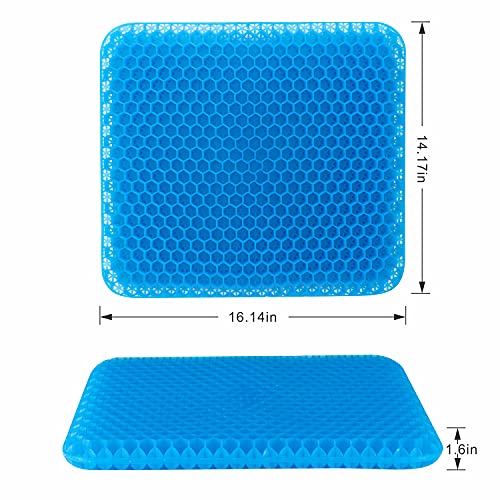 Yunqing Gel Seat Cushion, Double Thick Egg Gel Seat Cushion with Non-Slip Cover, Breathable Honeycomb Gel Cushion for Pressure Relief Back Pain, for Home Office Chair Cars Wheelchair (16x14x1.6inch)