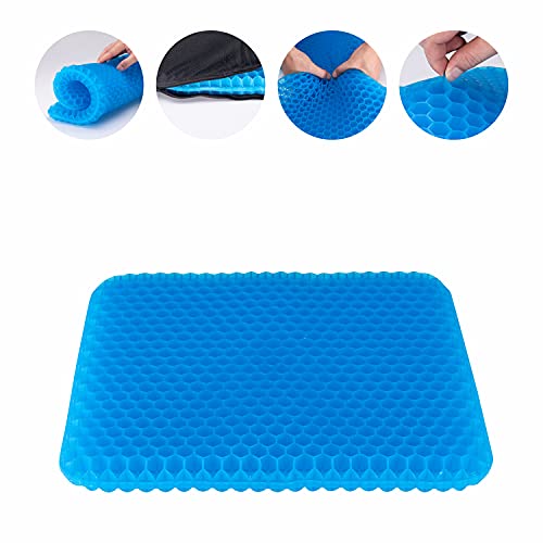 Yunqing Gel Seat Cushion, Double Thick Egg Gel Seat Cushion with Non-Slip Cover, Breathable Honeycomb Gel Cushion for Pressure Relief Back Pain, for Home Office Chair Cars Wheelchair (16x14x1.6inch)