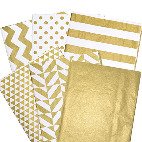 Whaline Metallic Tissue Paper 180 Sheets Gold Tissue Paper Bulk, Metallic Gift Wrapping Paper for Christmas, Home, Kitchen, Birthday Party, Arts Crafts, DIY, Weddings, Bridal Showers