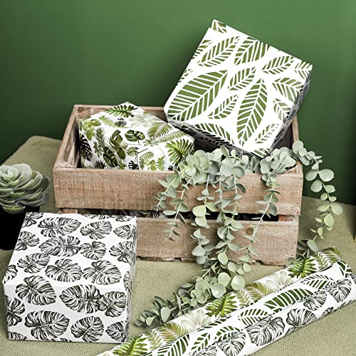 MAYPLUSS Wrapping Paper Roll - Mini Roll - 17 inch X 120 inch Per roll - 3 Different Leaves Design (43.2 sq.ft.ttl)