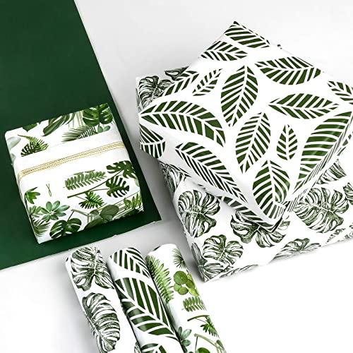 MAYPLUSS Wrapping Paper Roll - Mini Roll - 17 inch X 120 inch Per roll - 3 Different Leaves Design (43.2 sq.ft.ttl)