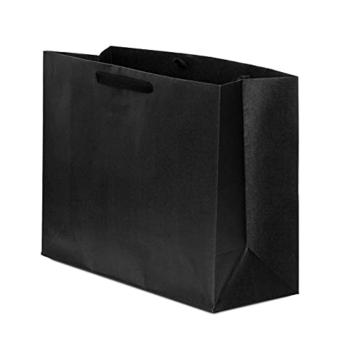 Prime Line Packaging Black Gift Bags with Handles - 50 Pack 16x6x12 Designer Shopping Bags in Bulk, Large Gift Wrap Euro Totes with Handles for Boutiques, Small Business