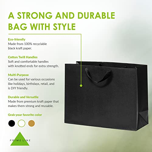 Prime Line Packaging Black Gift Bags with Handles - 50 Pack 16x6x12 Designer Shopping Bags in Bulk, Large Gift Wrap Euro Totes with Handles for Boutiques, Small Business