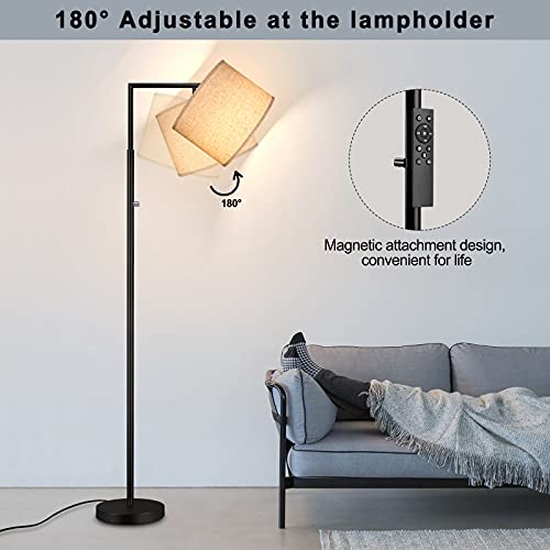 ROTTOGOON Dimmable Floor Lamp, 4 Color Temperatures Standing Lamp with Remote Control & Rotary Switch, Tall Pole Floor Lamp for Living Room, Bedroom, Study Room, Office, 9W LED Bulb Included - Black