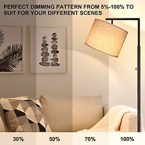 ROTTOGOON Dimmable Floor Lamp, 4 Color Temperatures Standing Lamp with Remote Control & Rotary Switch, Tall Pole Floor Lamp for Living Room, Bedroom, Study Room, Office, 9W LED Bulb Included - Black