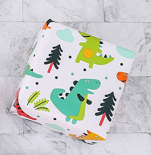 U'COVER Cute Dinosaur Birthday Wrapping Paper for Boys Girls Kids Baby Shower 3 Styles Cartoon Animal Monster Gift Wrapping Paper Roll for Holiday Anniversary Graduation (3 ROLL-44.4 sq.ft.ttl