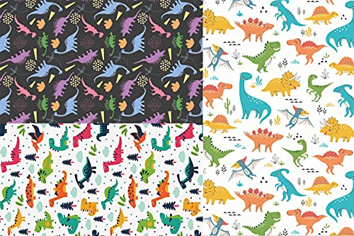 U'COVER Cute Dinosaur Birthday Wrapping Paper for Boys Girls Kids Baby Shower 3 Styles Cartoon Animal Monster Gift Wrapping Paper Roll for Holiday Anniversary Graduation (3 ROLL-44.4 sq.ft.ttl