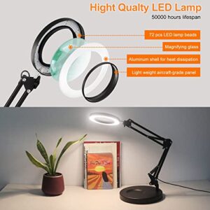 8X Magnifying Glass with Light and Stand, NAKOOS 2-in-1 Real Glass Magnifying Desk Lamp & Clamp, 1500 Lumens 3 Color Modes Stepless Dimmable Lighted Magnifier with Base for Ready Hobby DIY Close Work