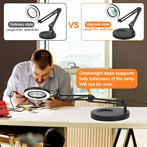 8X Magnifying Glass with Light and Stand, NAKOOS 2-in-1 Real Glass Magnifying Desk Lamp & Clamp, 1500 Lumens 3 Color Modes Stepless Dimmable Lighted Magnifier with Base for Ready Hobby DIY Close Work