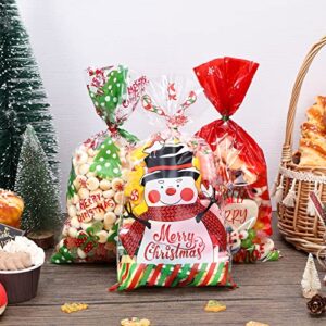 Moretoes 168pcs Christmas Candy Bags Treat Bags Cellophane Bags with 180pcs Twist Ties Snack Bags Penguin and Balloons Pattern 8 Assorted Styles for Christmas Party Supplies