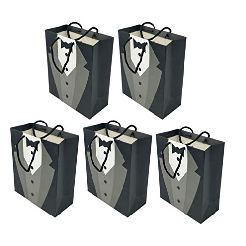 NUOBESTY Groomsmen Paper Gift Bags Tuxedo Gift Bags for Wedding Groomsmen Anniversary, Pack of 5