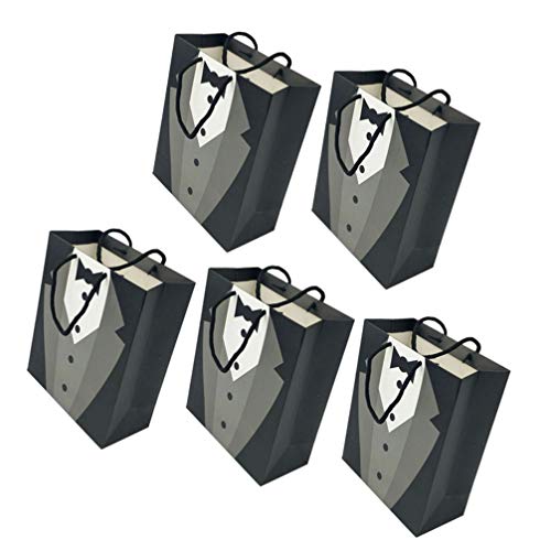 NUOBESTY Groomsmen Paper Gift Bags Tuxedo Gift Bags for Wedding Groomsmen Anniversary, Pack of 5